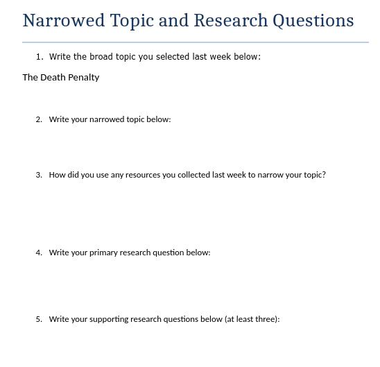 Narrowed Topic and Research Questions 1. Write the | Chegg.com