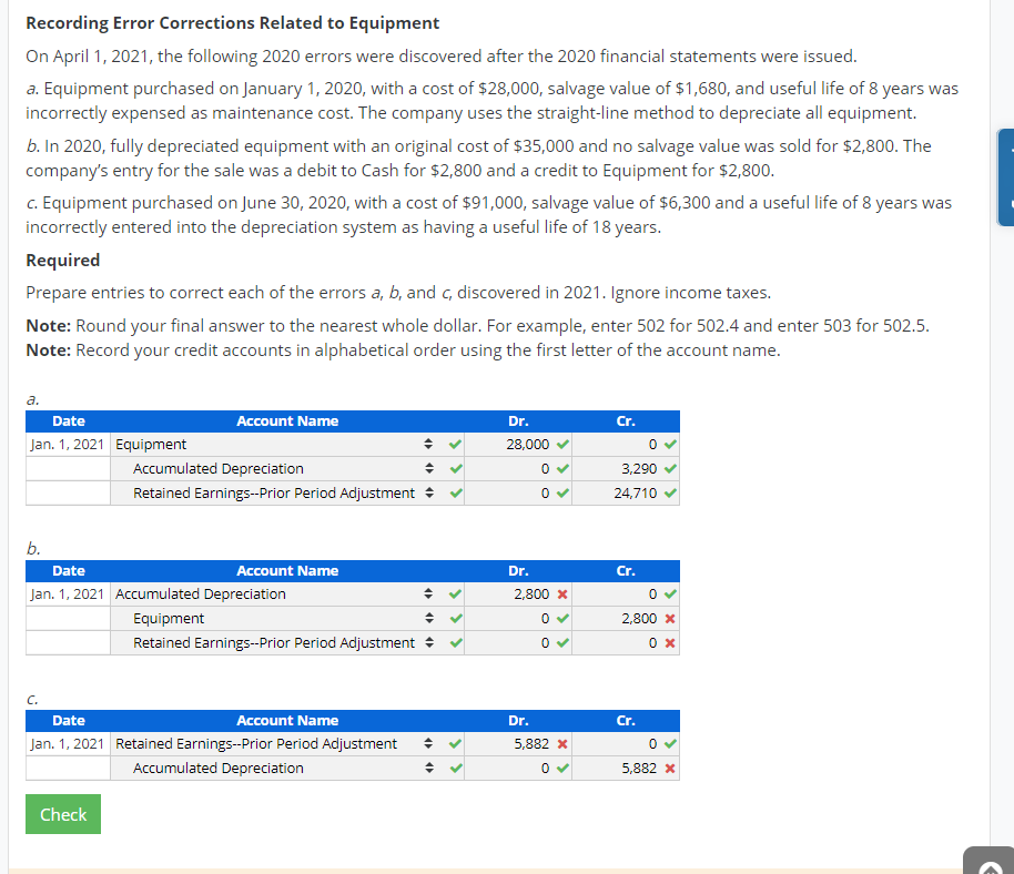 Solved Recording Error Corrections Related to Equipment On | Chegg.com
