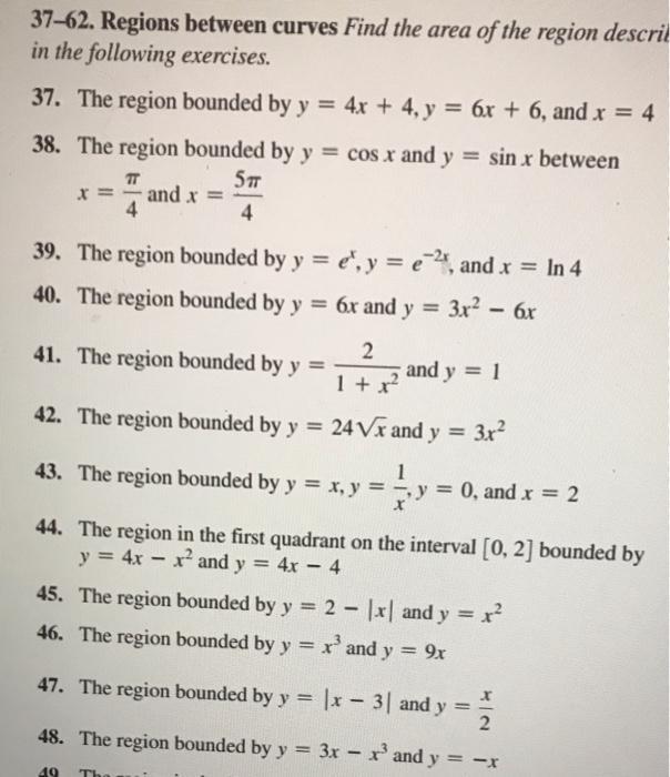Solved 37-62. Regions between curves Find the area of the | Chegg.com