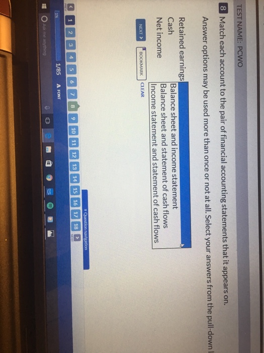 Solved Match each account to the pair of financial | Chegg.com