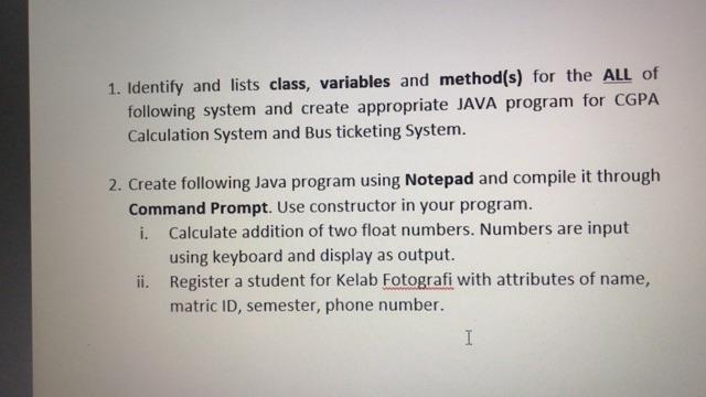 Solved 1. Identify and lists class, variables and method(s) | Chegg.com