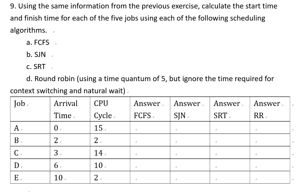 Solved 9 Using The Same Information From The Previous Ex