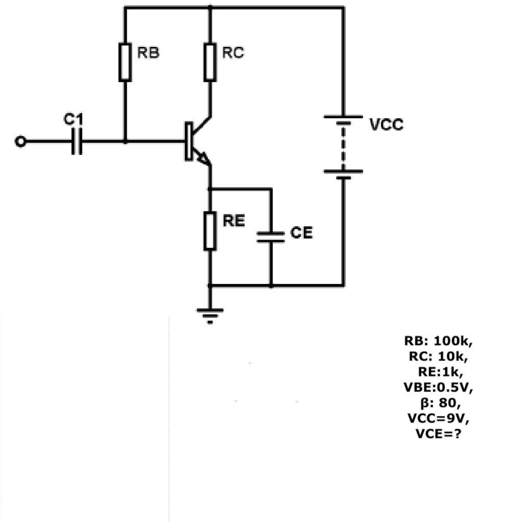 Solved RB RC C1 VCC 1 RE HE CE RB: 100k, RC: 10k, RE:1k, | Chegg.com