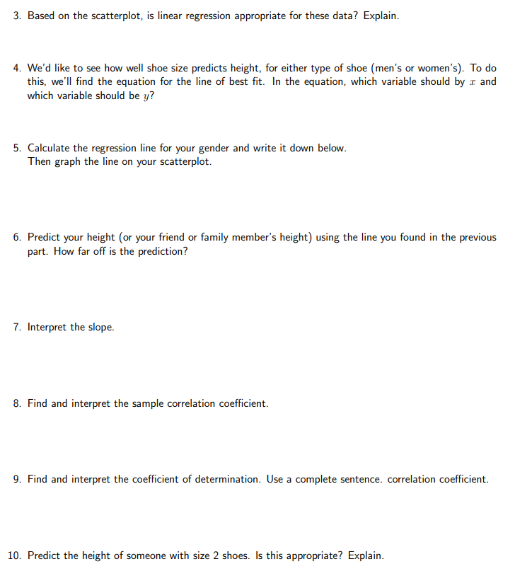 Solved Use the data from the women's shoe size. also use | Chegg.com