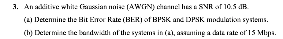 Solved 3. An additive white Gaussian noise (AWGN) channel | Chegg.com