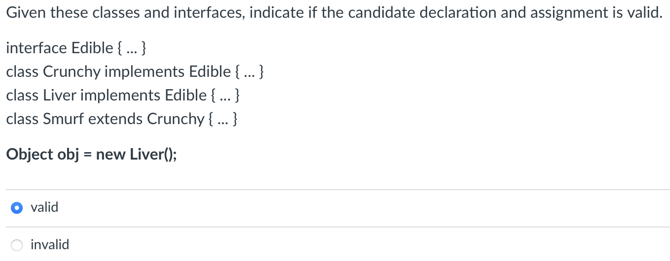 Solved Given these classes and interfaces, indicate if the | Chegg.com