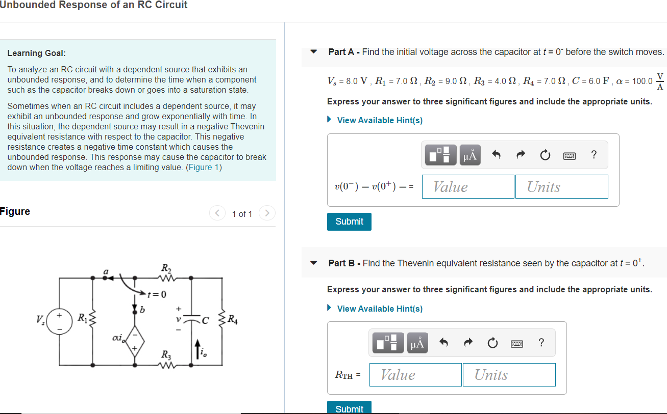 Solved Unbounded Response of an RC Circuit Learning Goal: | Chegg.com