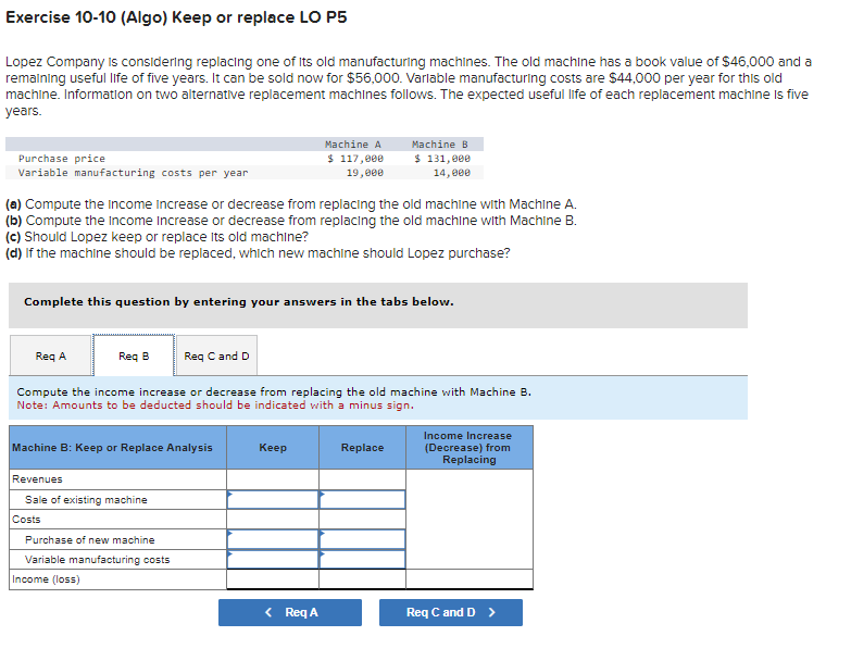 Solved Exercise 10-10 (Algo) Keep or replace LO P5 Lopez | Chegg.com