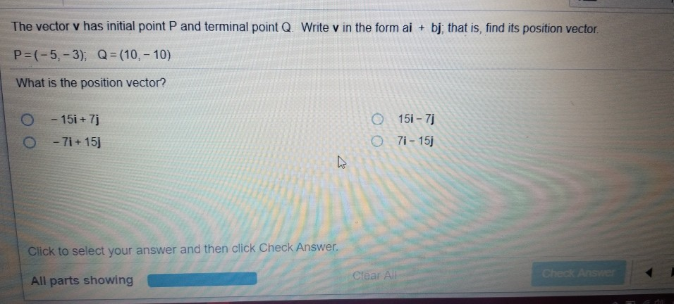 Solved The vector v has initial point P and terminal point | Chegg.com