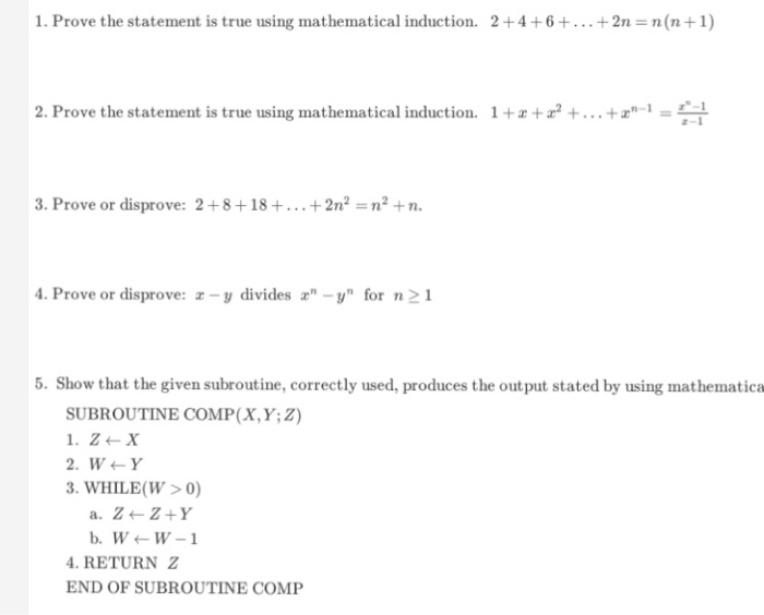 Solved 1. Prove the statement is true using mathematical | Chegg.com