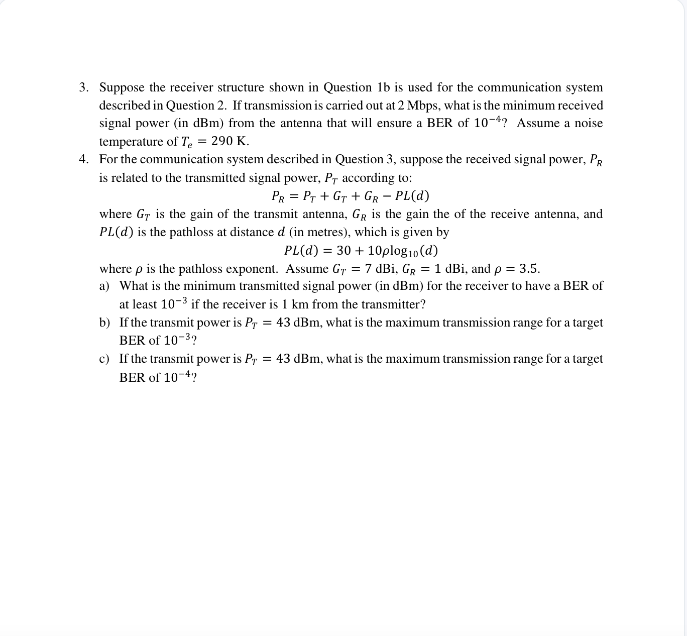 Solved 3. Suppose the receiver structure shown in Question 1 | Chegg.com