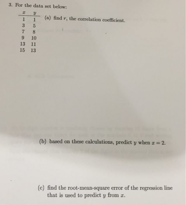 Solved For the data set below: (a) find r, the correlation | Chegg.com