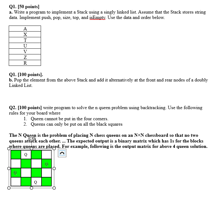 Solved Q1. [50 points] a. Write a program to implement a | Chegg.com