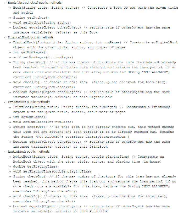 Solved For this assignment, you are given an abstract class | Chegg.com