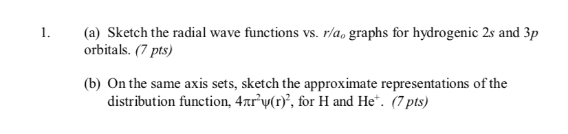 Solved 1. (a) Sketch the radial wave functions vs. r/a, | Chegg.com