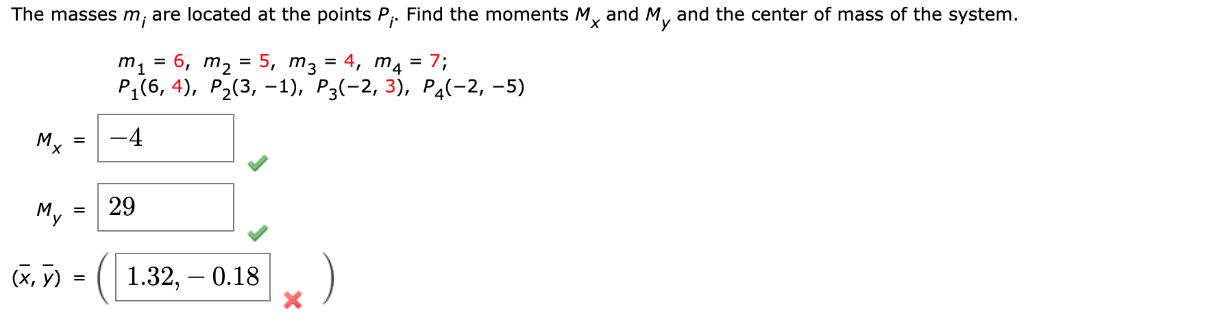 Solved The masses mi are located at the points Pi. Find the | Chegg.com