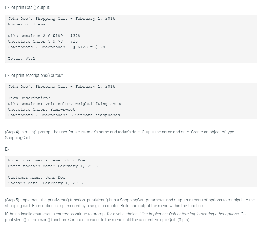 Solved (Step 1) Create three files: • Item ToPurchase.h - | Chegg.com