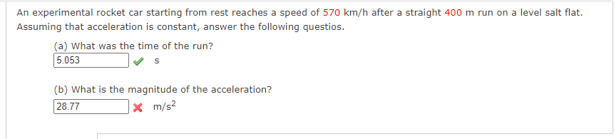 Solved An experimental rocket car starting from rest reaches | Chegg.com