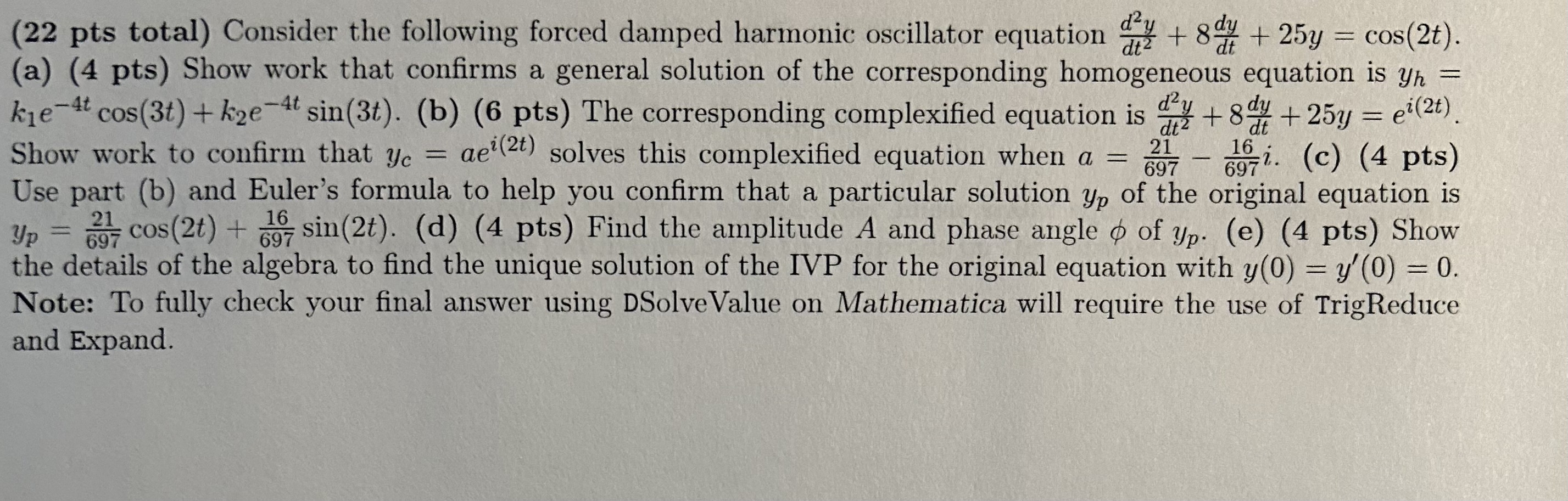 Solved (22 pts total) Consider the following forced damped | Chegg.com
