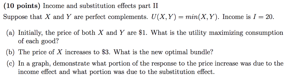 Solved (10 points) Income and substitution effects part II | Chegg.com