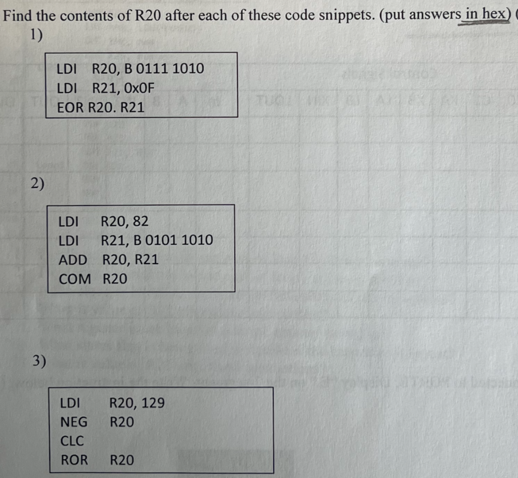 Solved Find the contents of R20 after each of these code | Chegg.com