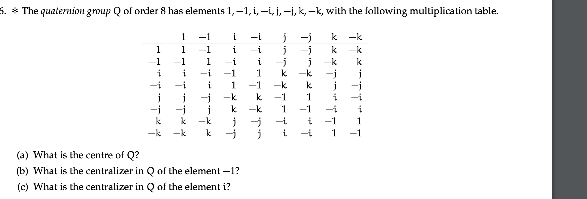 Solved * The quaternion group Q of order 8 has elements | Chegg.com