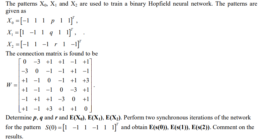 Solved The patterns X, X, and X2 are used to train a binary | Chegg.com