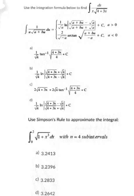 Solved Use the integration formula below to find + + 3r Use | Chegg.com