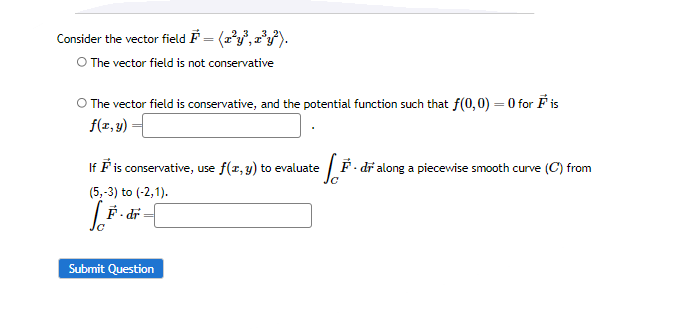 Solved Consider the vector field vec(F)=(:x2y3,x3y2:).The | Chegg.com