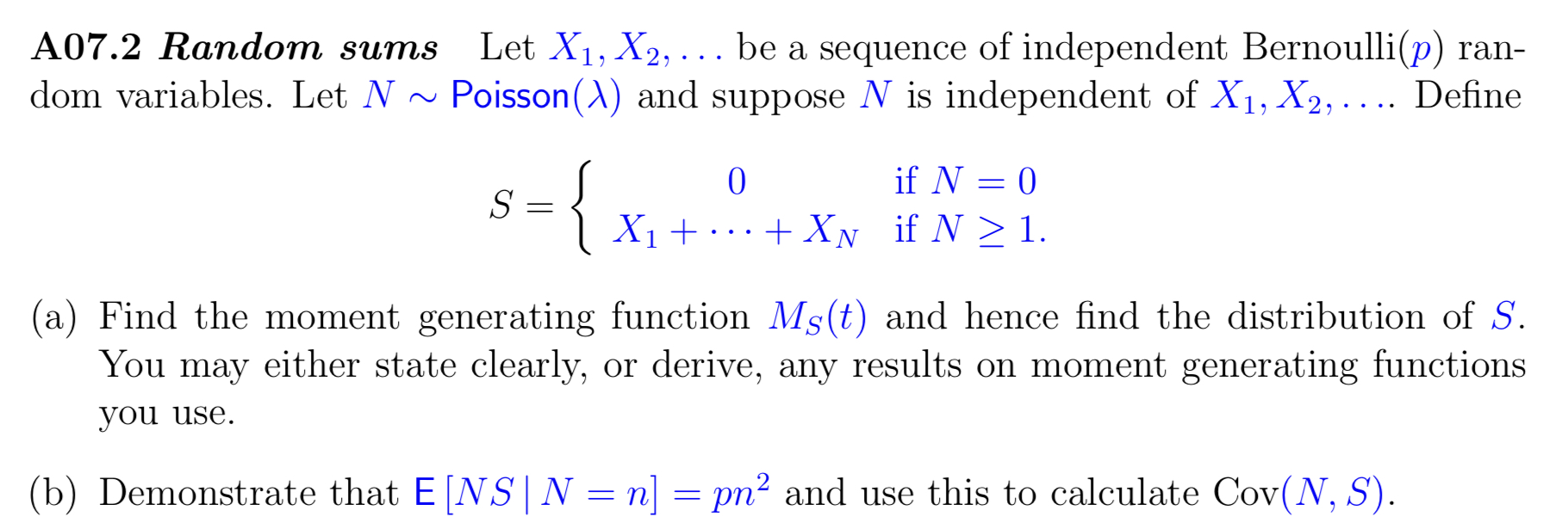 Solved A07.2 ﻿Random sums Let x1,x2,dots be a sequence of | Chegg.com