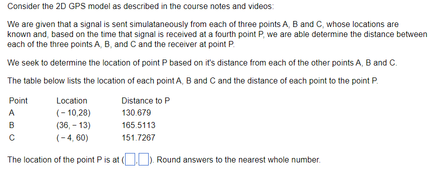 Solved Consider the 2D GPS model as described in the course | Chegg.com