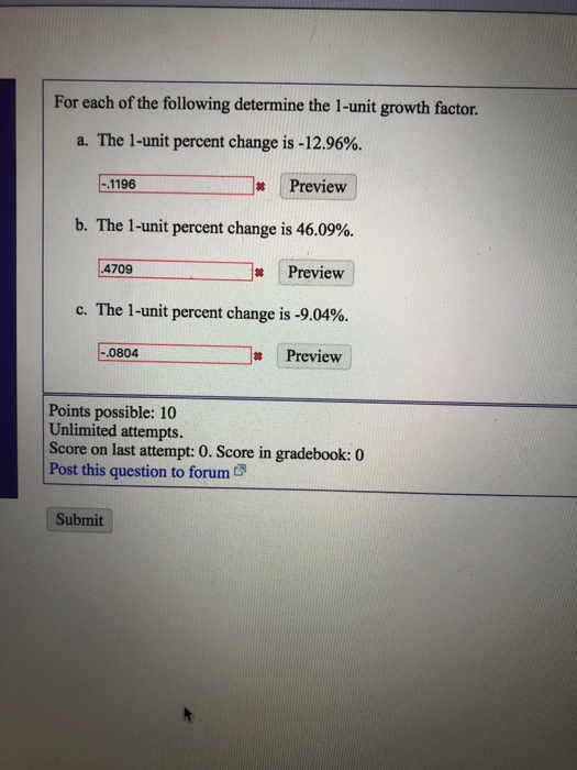 Solved For each of the following determine the 1-unit growth | Chegg.com