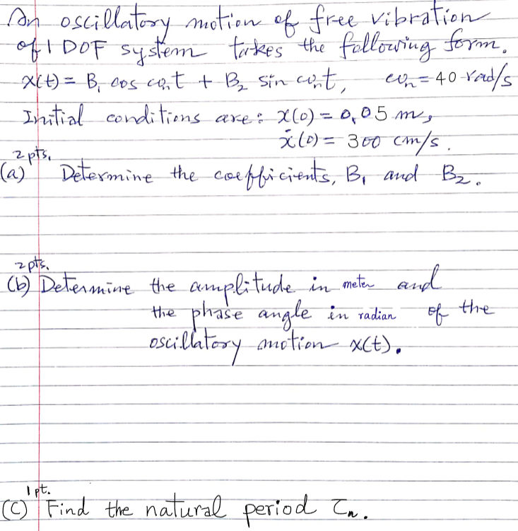Solved An oscillatory motion of free vibration of I DOF | Chegg.com