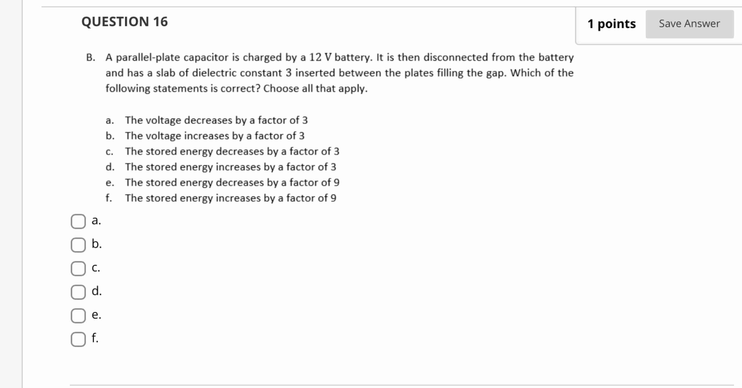 Solved QUESTION 16B. ﻿A parallel-plate capacitor is charged | Chegg.com