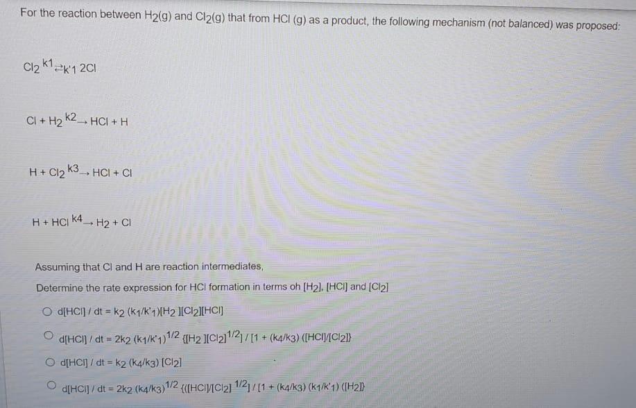 Solved For the reaction between H2(g) and Cl2(g) that from | Chegg.com