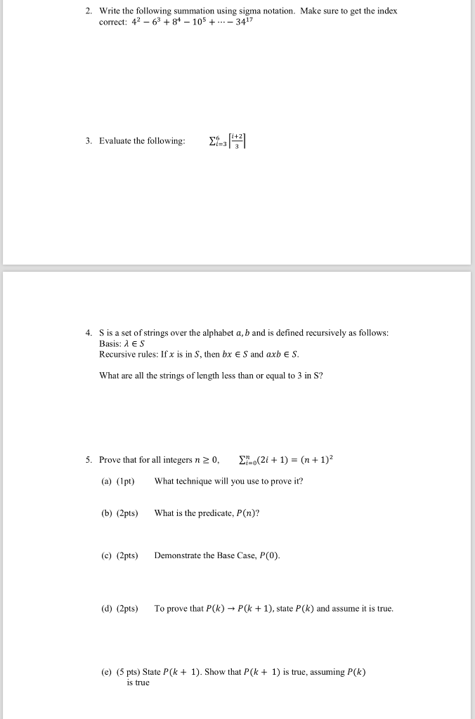 Solved 2. Write the following summation using sigma | Chegg.com