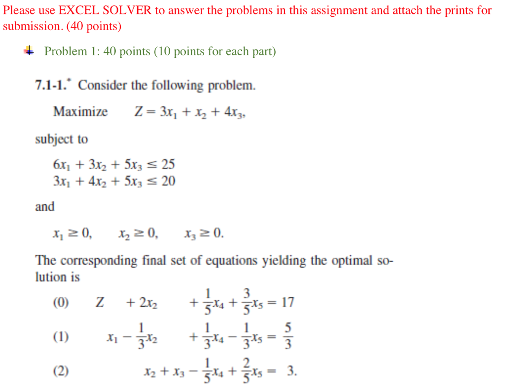 Please use EXCEL SOLVER to answer the problems in | Chegg.com