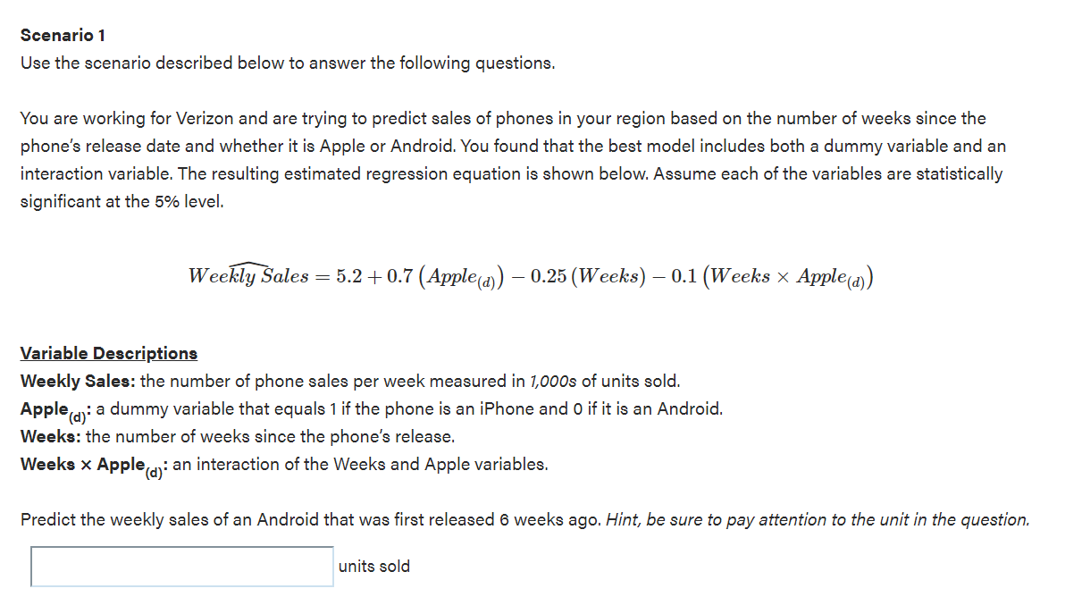 Solved Scenario 1 Use the scenario described below to answer | Chegg.com
