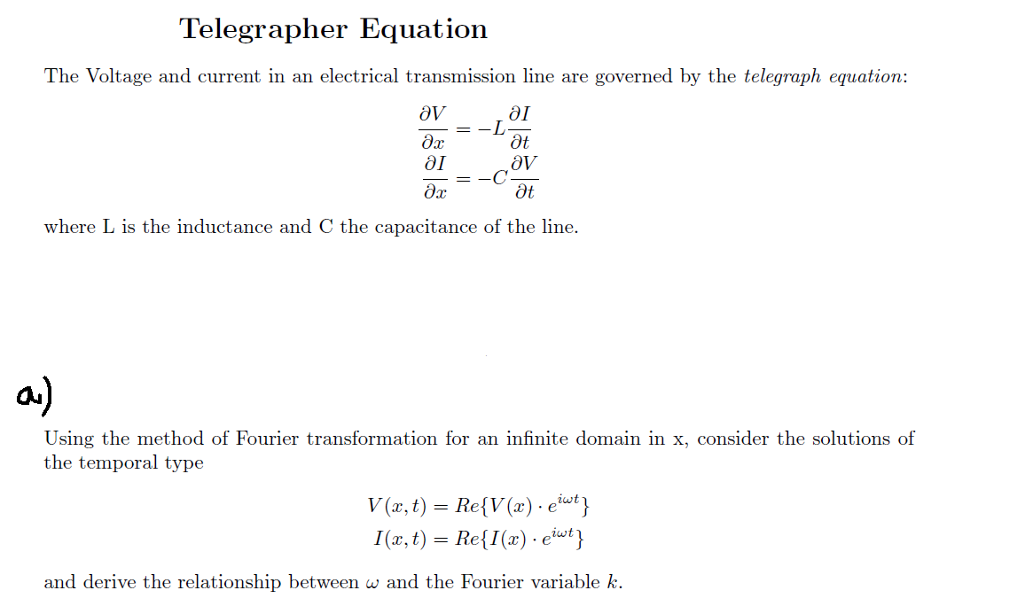 Telegrapher Equation The Voltage and current in an | Chegg.com