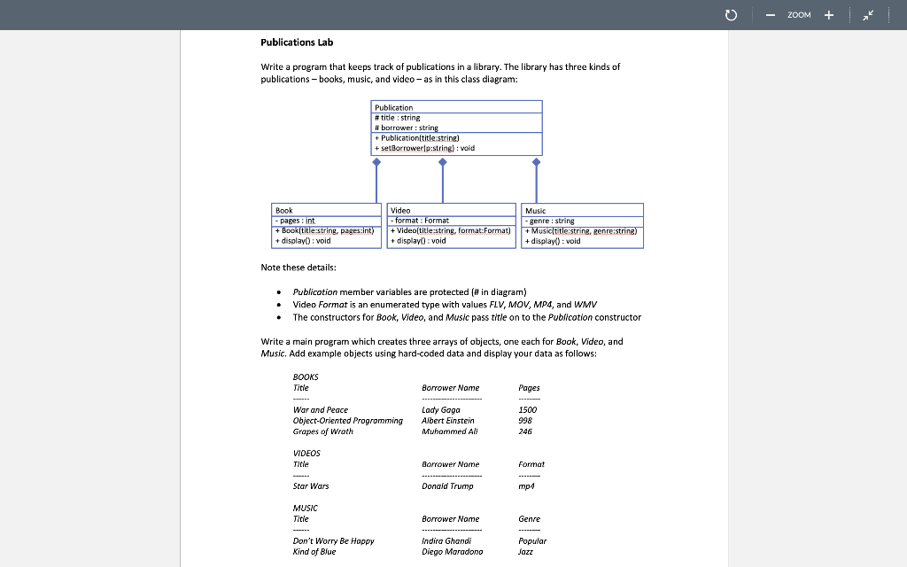Solved ZOOM Publications Lab Write a program that keeps | Chegg.com