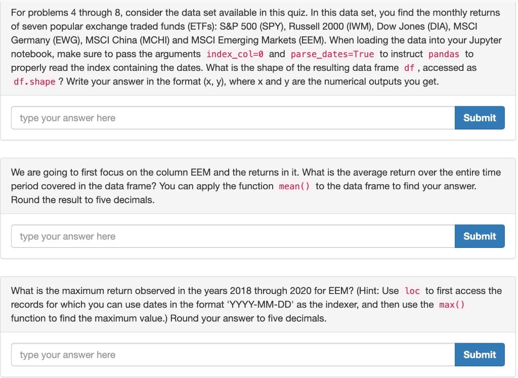 For problems 4 through 8, consider the data set | Chegg.com
