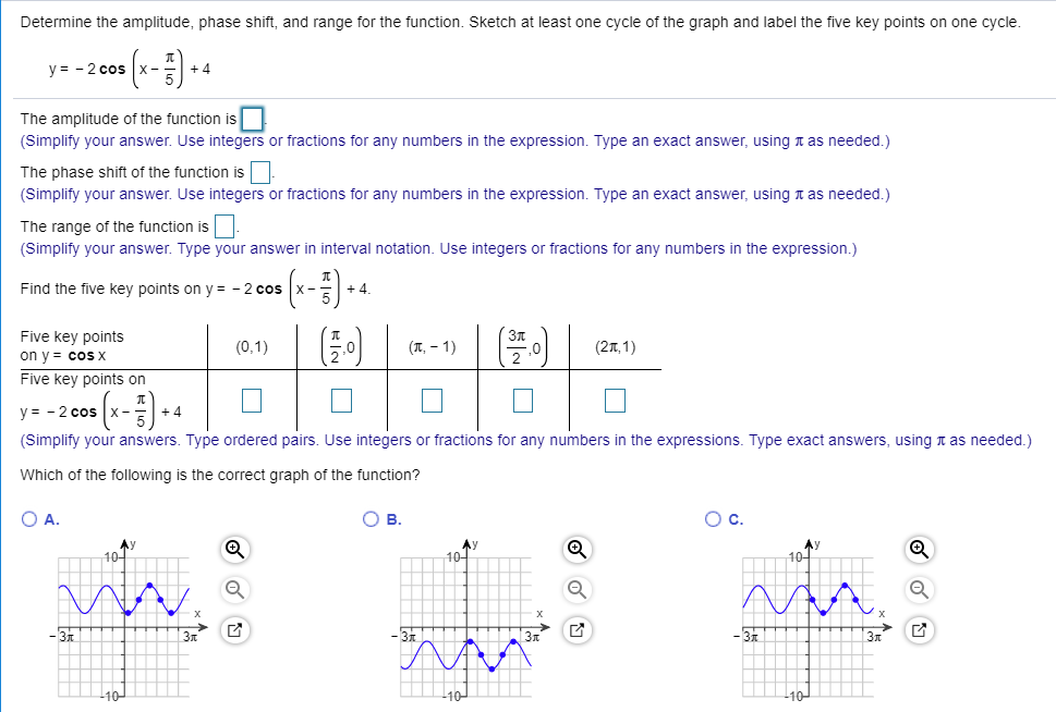 Solved Determine the amplitude, phase shift, and range for | Chegg.com