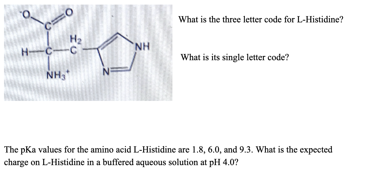 Solved 0 What is the three letter code for L-Histidine? H2 | Chegg.com