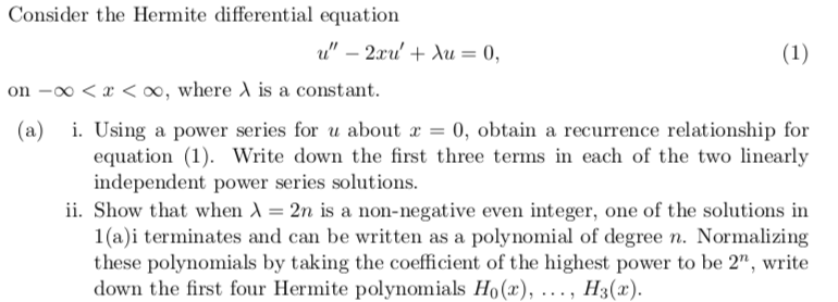 Solved Consider the Hermite differential equation u" - 2xu' | Chegg.com