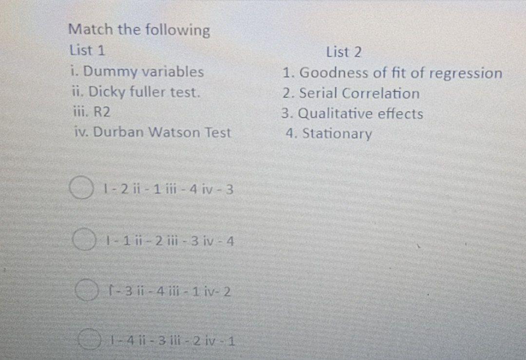 Solved Match the following List 1 i. Dummy variables ii. | Chegg.com