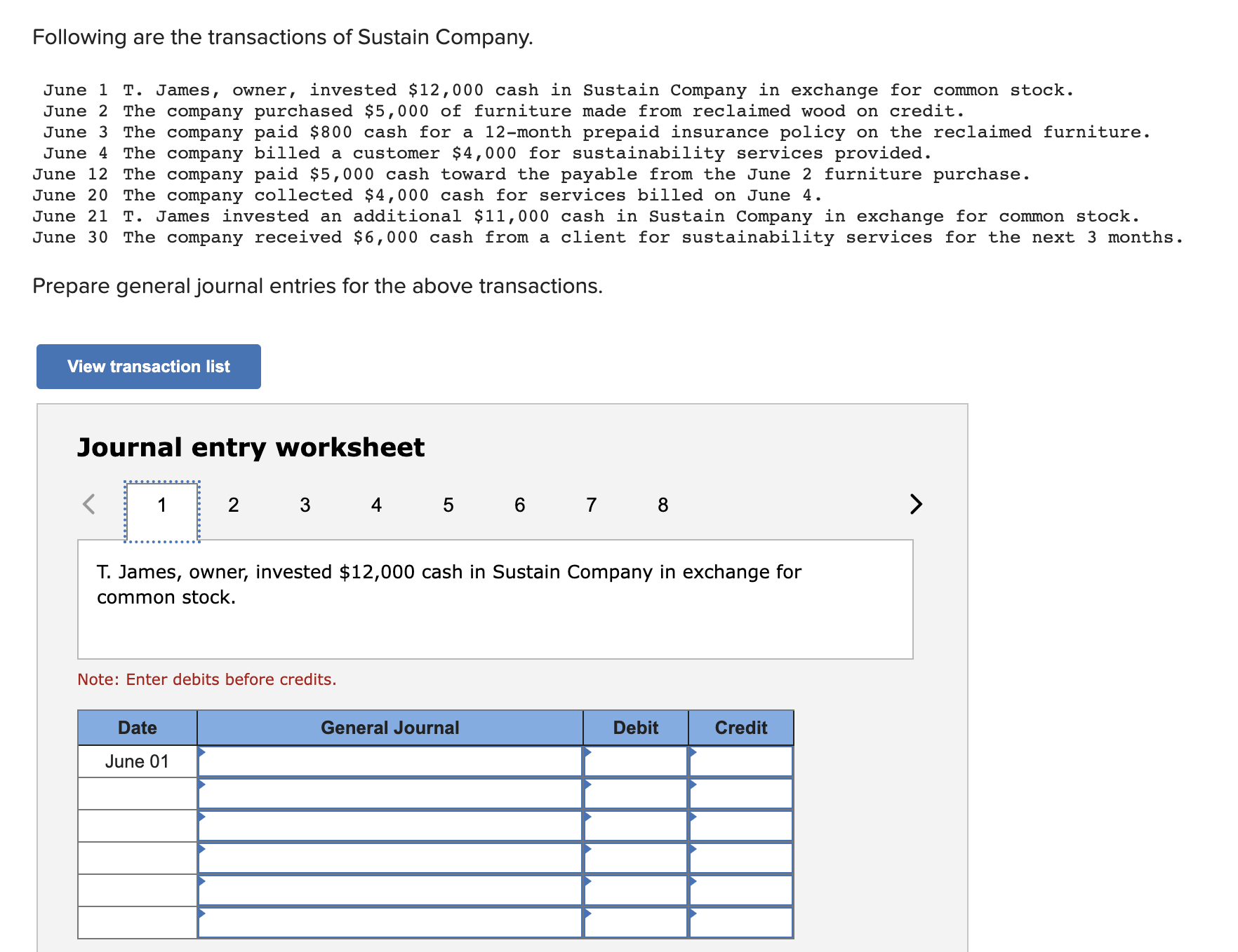 [Solved]: Following are the transactions of Sustain Company