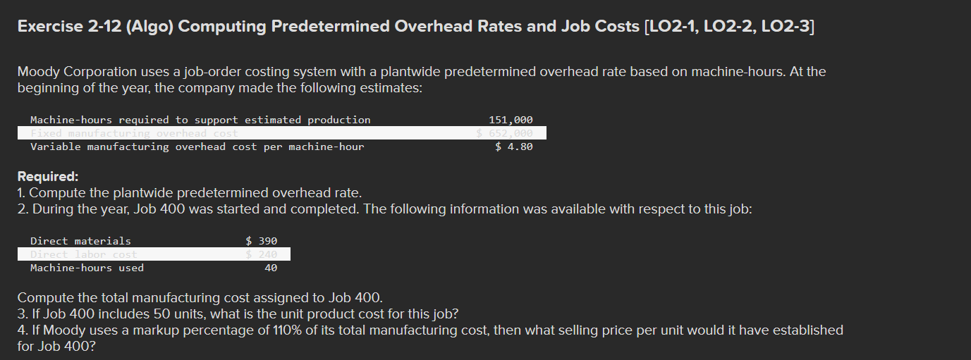 Solved Exercise 2-12 (Algo) ﻿Computing Predetermined | Chegg.com