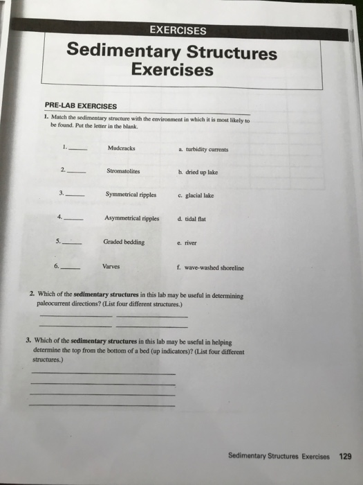Solved EXERCISES Sedimentary Structures Exercises PRE-LAB | Chegg.com
