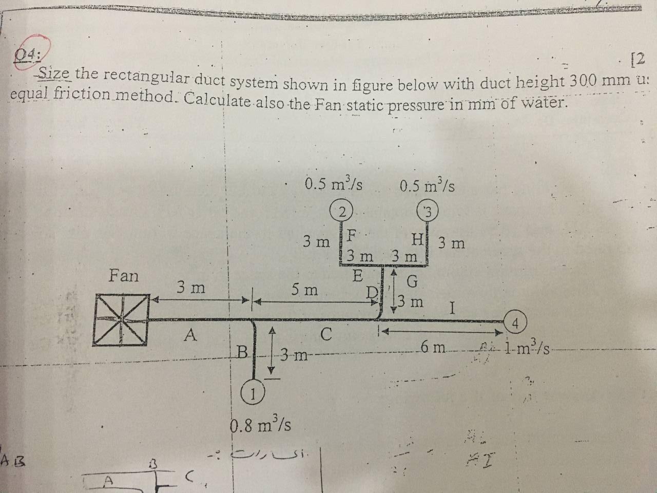 Solved 04: 12 Size the rectangular duct system shown in | Chegg.com