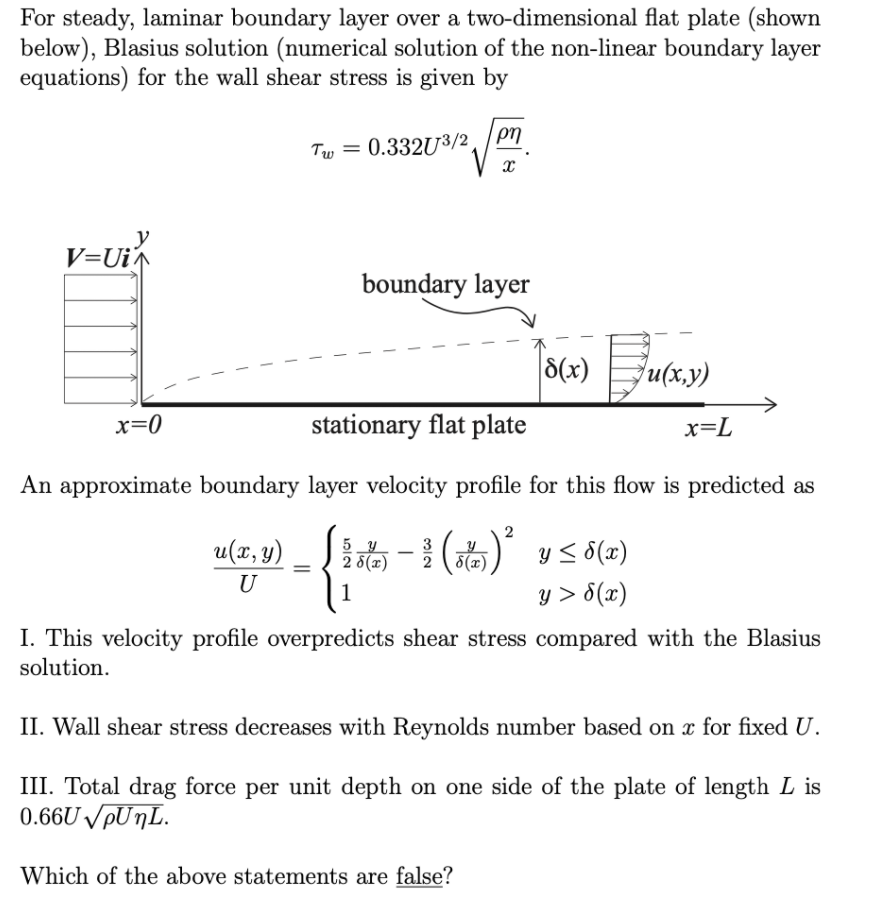 Solved For steady, laminar boundary layer over a | Chegg.com